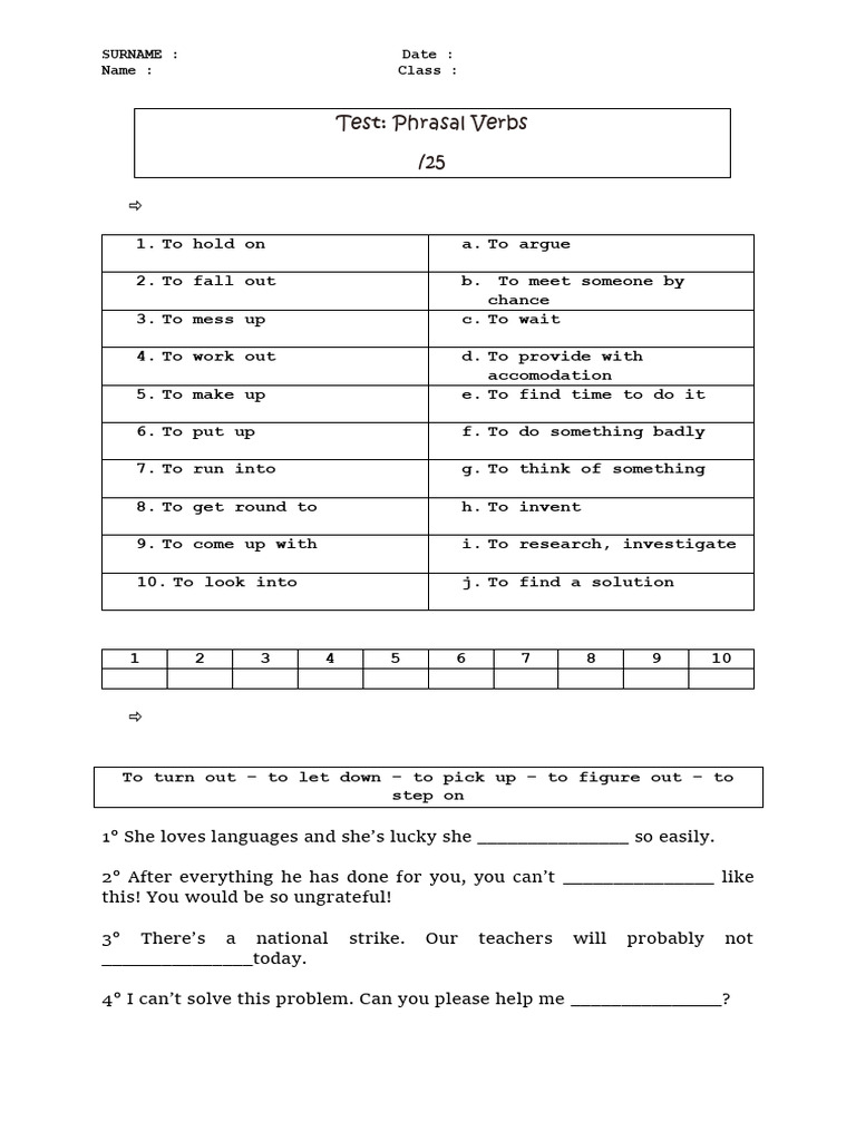 Phrasal Verbs Test IMMERSION | PDF | Career & Growth | Language Arts ...