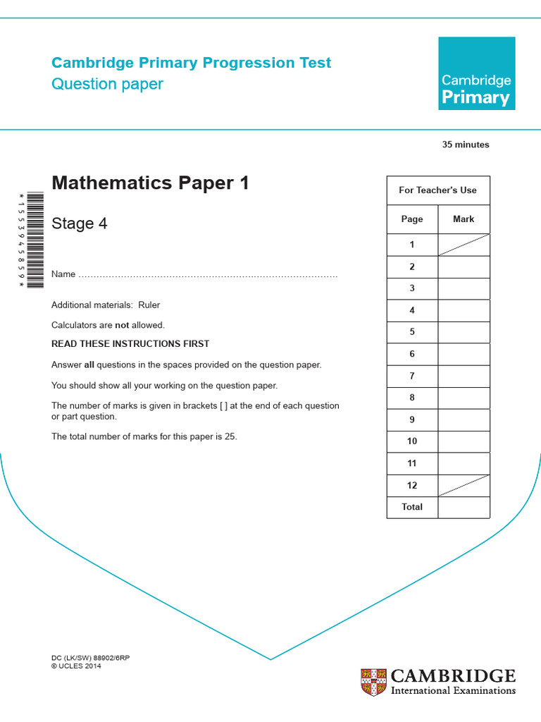 Stage 4 Mathematics Paper 1 | PDF | Mathematics