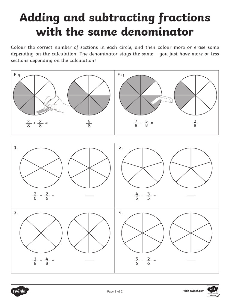 Adding and Subtracting Like Fractions | PDF | Teaching Methods & Materials