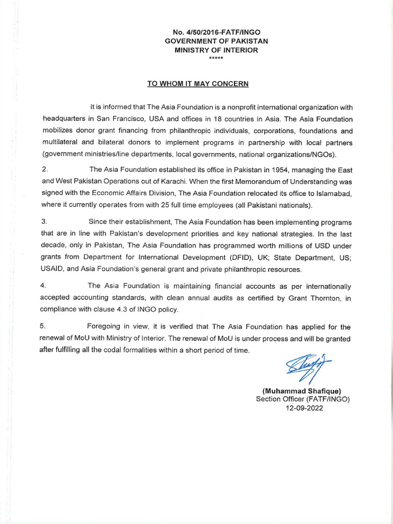 PCP 6.3.4 MOI MOU Extention Letter | PDF