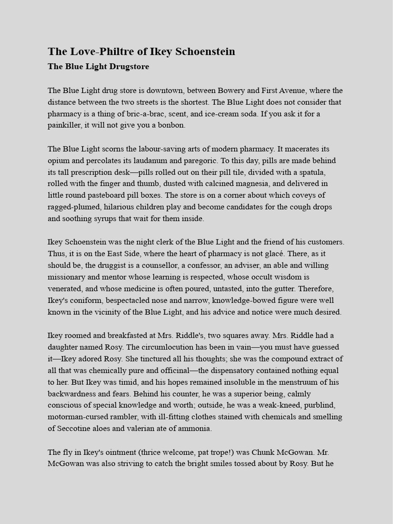 Ikey Schoenstein's Love Potion Plot | PDF | Pharmaceutical Sciences ...
