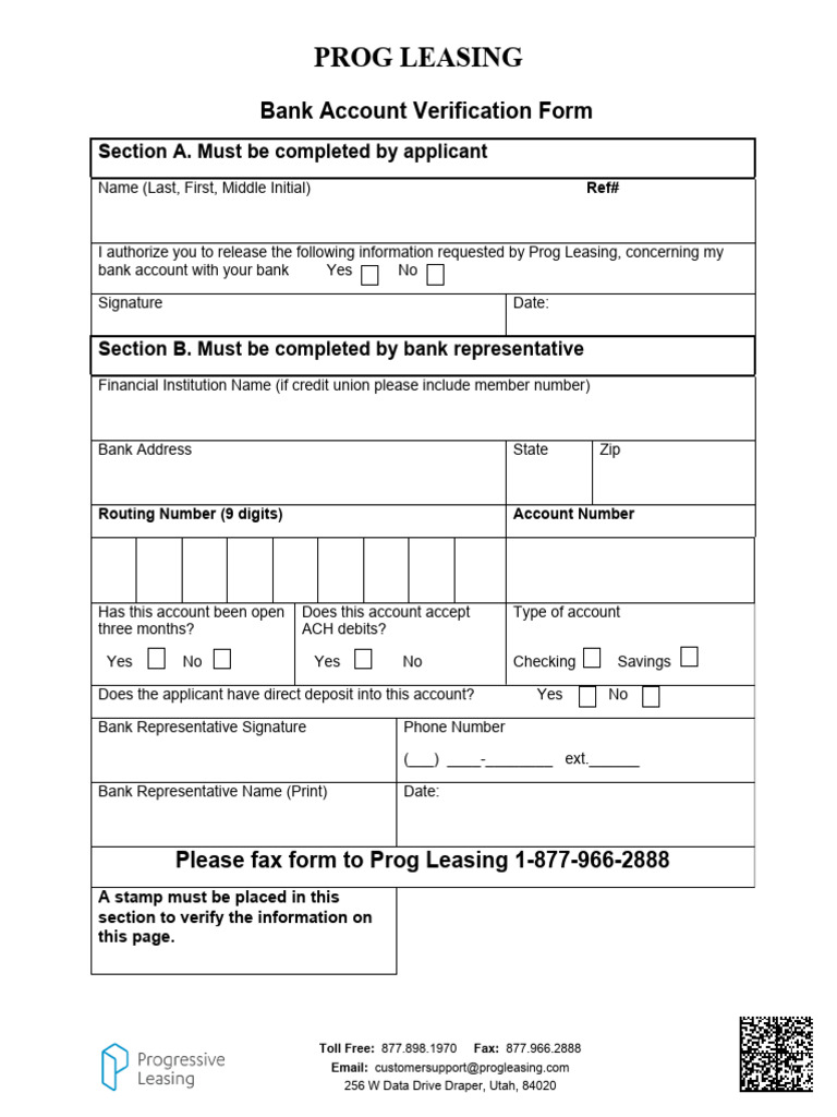 Bank Account Verification for Prog Leasing | PDF | Finance & Money ...
