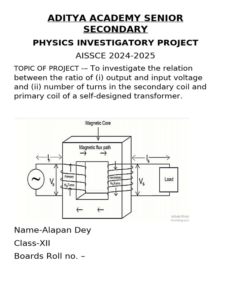 Physics Investigatory Project | PDF | Transformer | Inductor