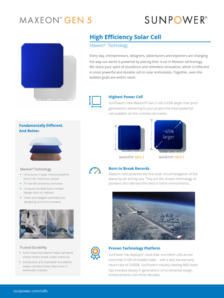 Sunpower Maxeon Gen 5 Datasheet | PDF | Solar Cell | Materials