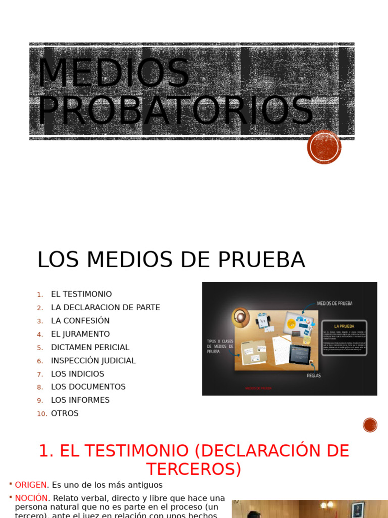 XII. Medios Probatorios | PDF | Evidencia (ley) | Testigo experto