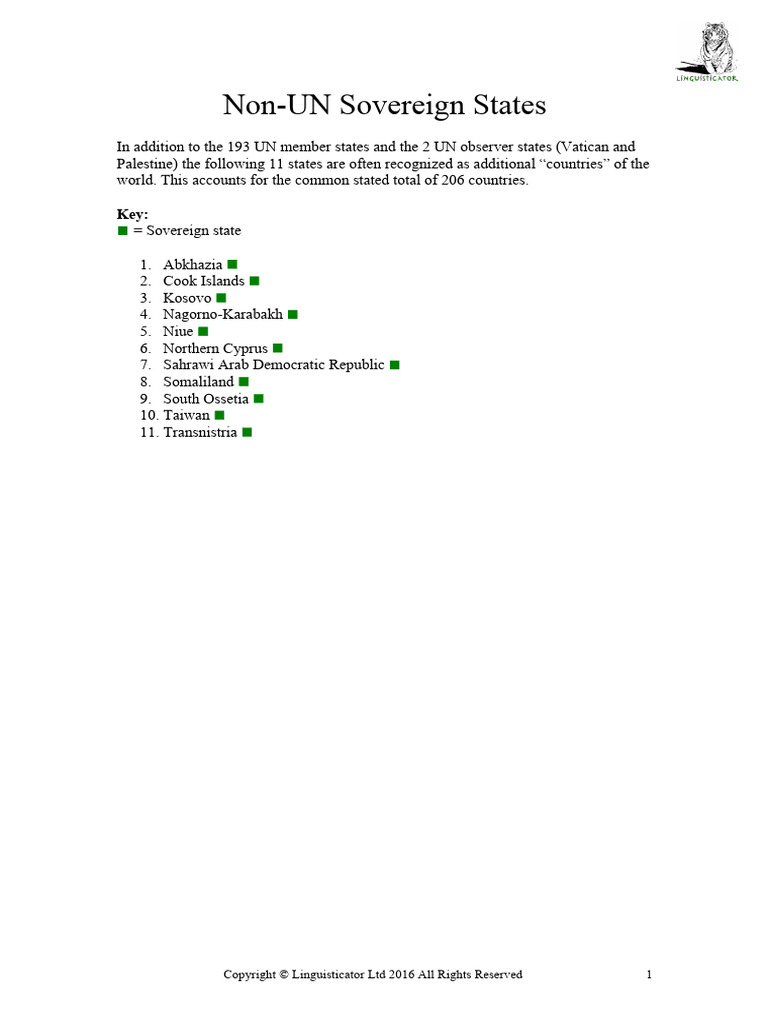 Non-UN Member Sovereign State Worksheet | PDF | Georgia (Country ...