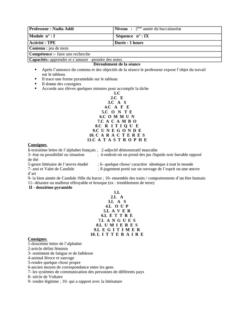 Jeu de mots en pyramide pour TPE | PDF
