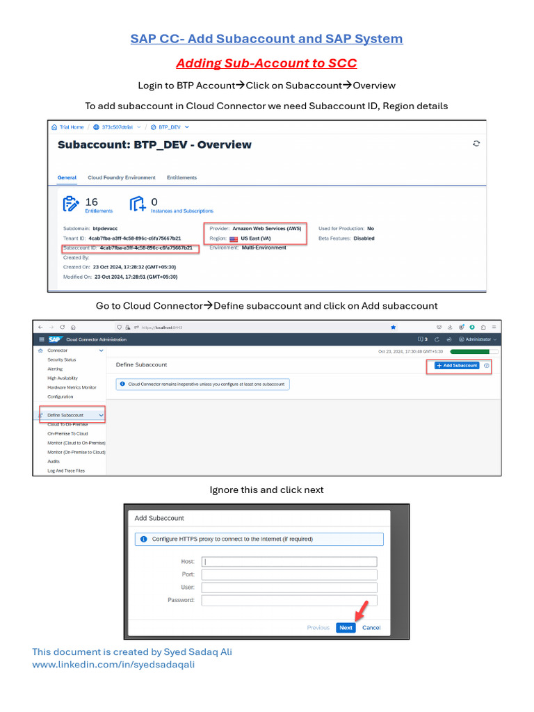 SAP Cloud Connector - Sub-Account and SAP Sys Integration | PDF | Computer Networking | Software