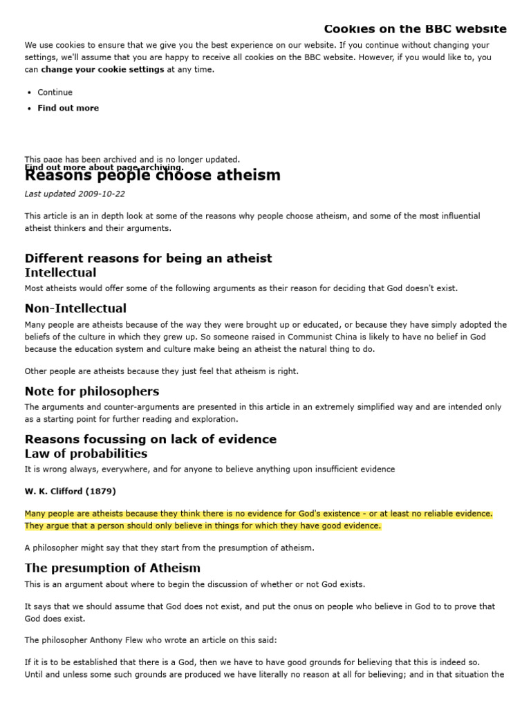 BBC - Religions - Atheism - Reasons People Choose Atheism | PDF ...