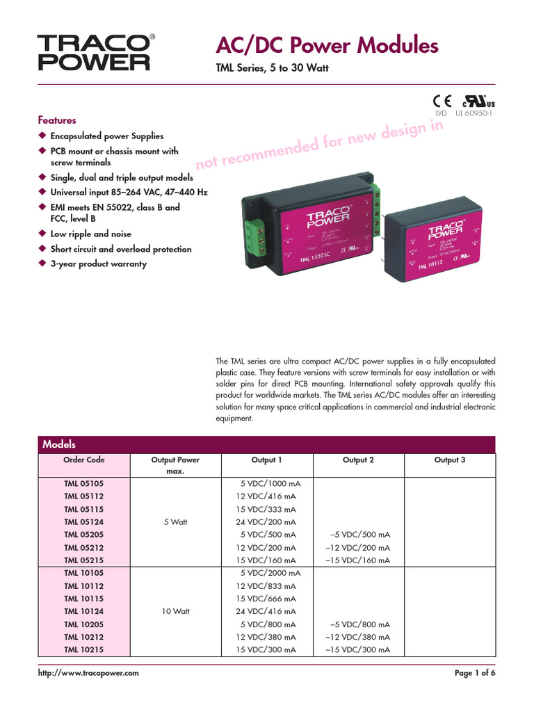 TML Series AC/DC Power Modules | PDF | Alternating Current | Power Supply