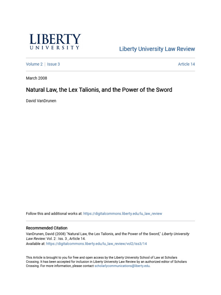 Natural Law The Lex Talionis and The Power of The Sword | PDF ...