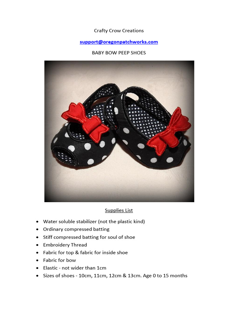 Baby Bow Peep Shoes Instructions | PDF | Sewing | Embroidery