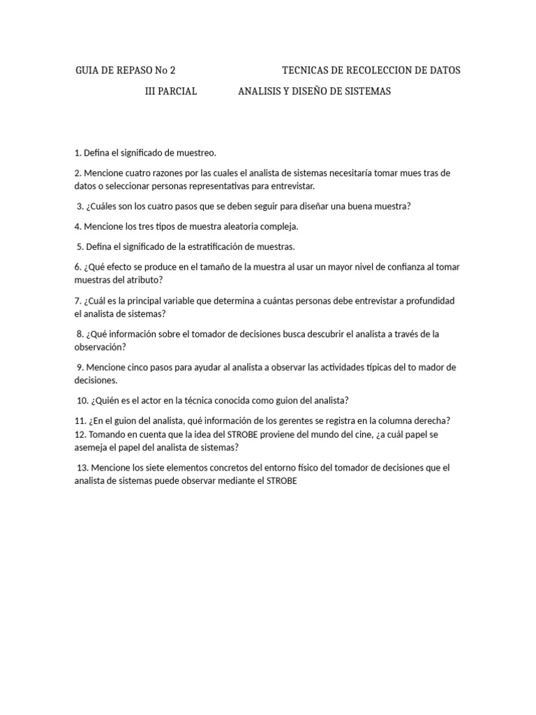 Guia de Repaso No 2 Tecnicas de Recoleccion de Datos | PDF