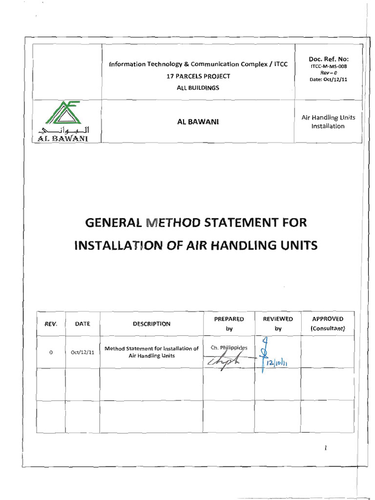 ITCC-M-MS-008 Rev.0 - Installation of Air Handling Units | PDF