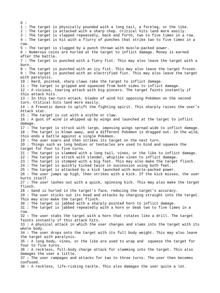 Pokémon Attack Descriptions and Effects | PDF | Games & Activities