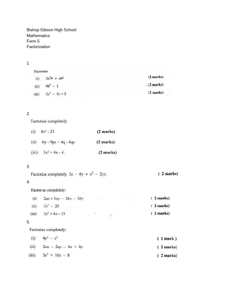 Factorisation Grade 10 | PDF