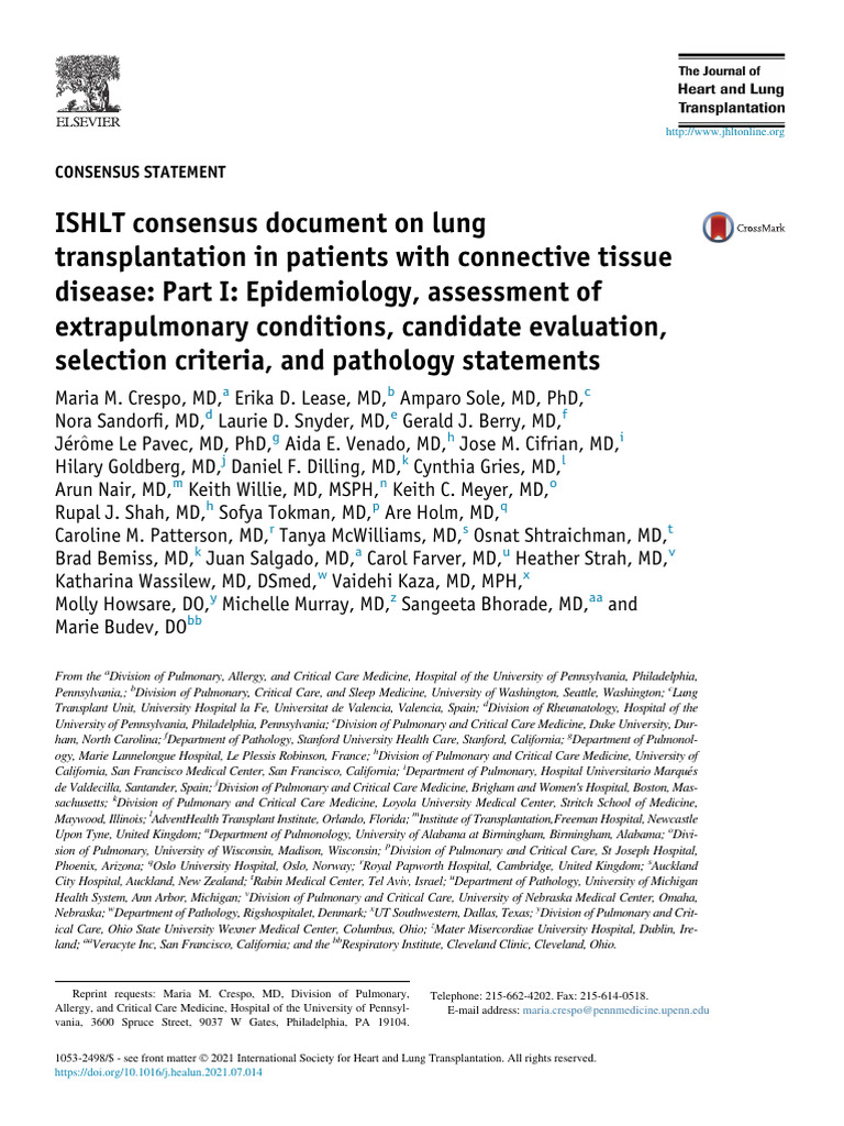 ISHLT Consensus Document On Lung Transplantation I | PDF | Medical Specialties | Clinical Medicine