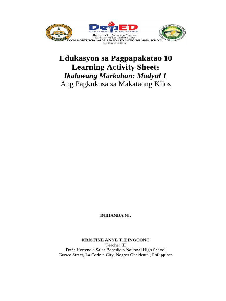 Esp10 Q2 Las 1 21 22 | PDF