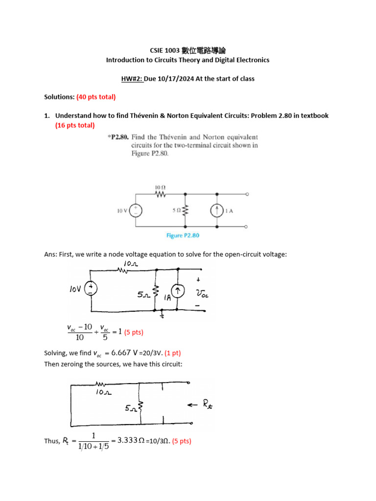HW2 Solutions | PDF | Series And Parallel Circuits | Electrical Network