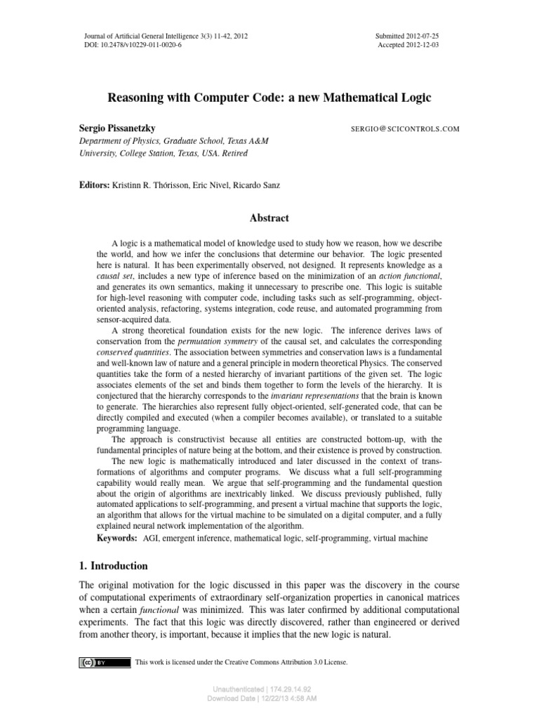 Reasoning With Computer Code New Mathematical Logic | PDF | Algorithms | Causality