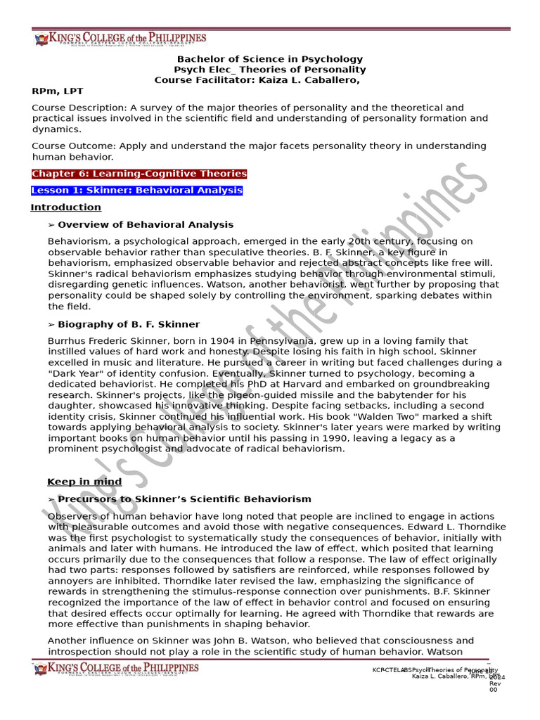 Understanding Skinner's Behavioral Analysis | PDF | Reinforcement | Classical Conditioning