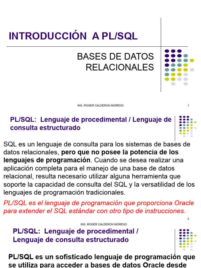 Introduccion A PL-SQL | PDF | Pl / Sql | SQL Introduccion A PL-SQL | PDF | Pl / Sql | SQL