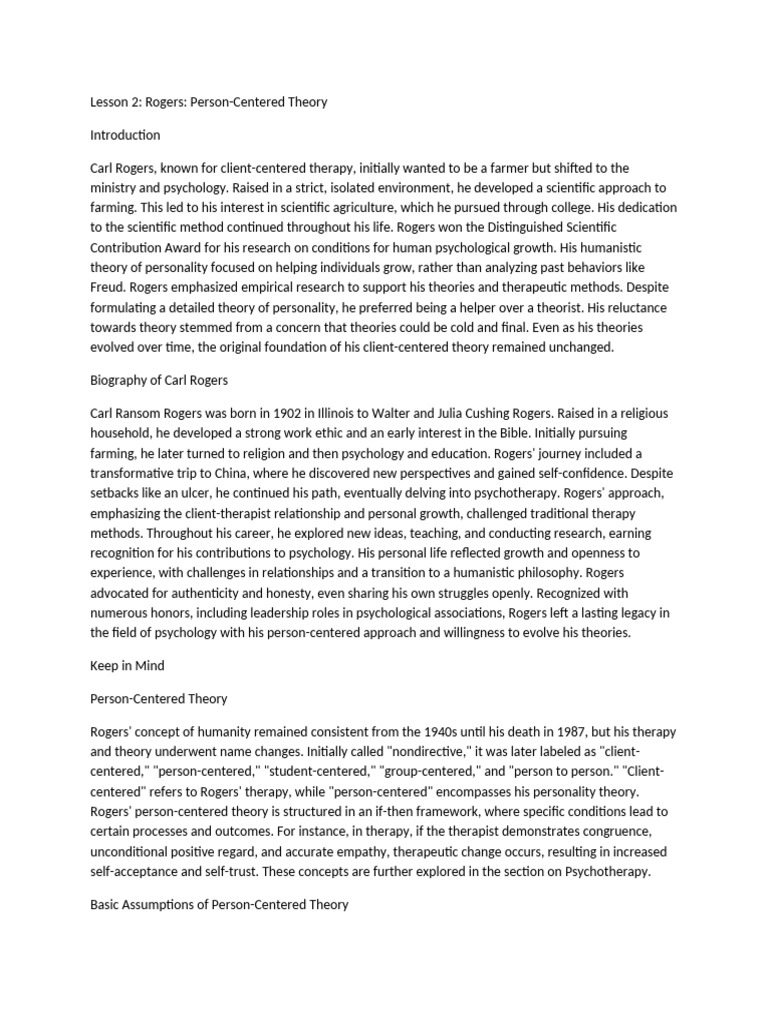 Lesson 2 - Carl Rogers | PDF | Psychotherapy | Self Concept