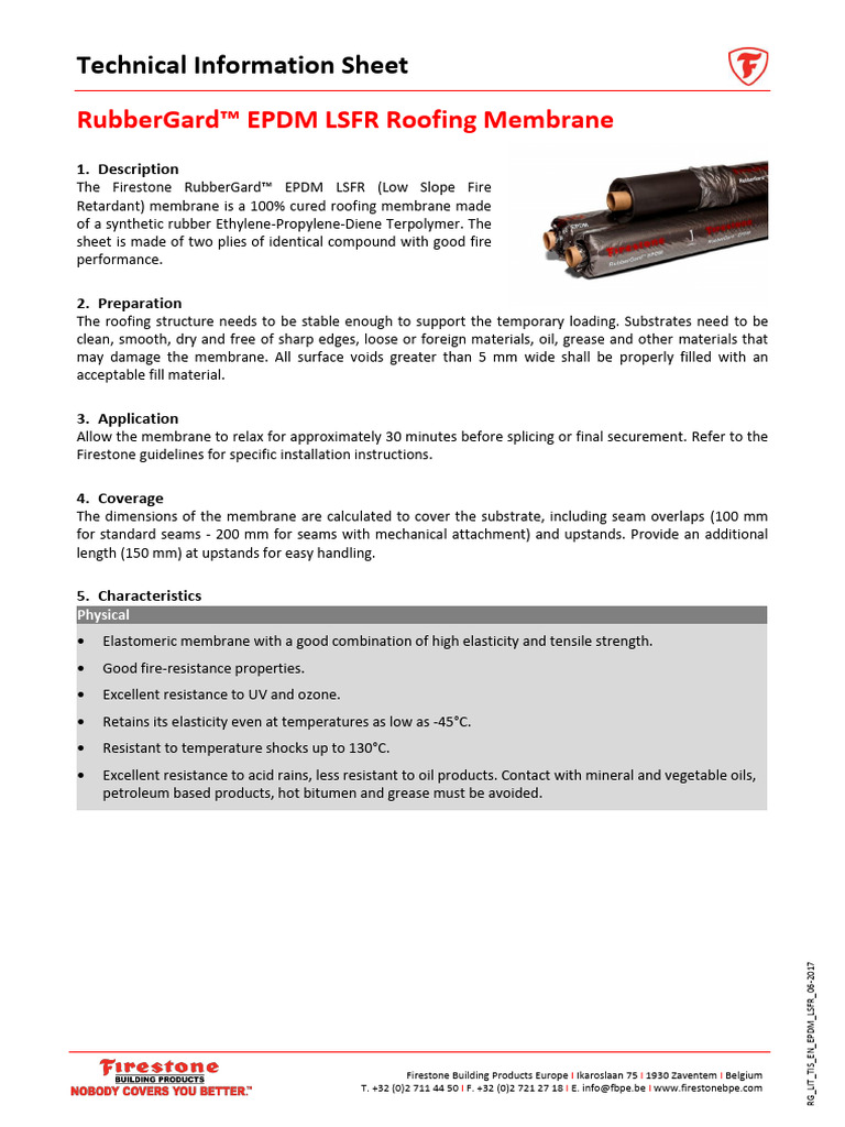Firestone RubberGard EPDM LSFR Membrane | PDF | Membrane | Materials