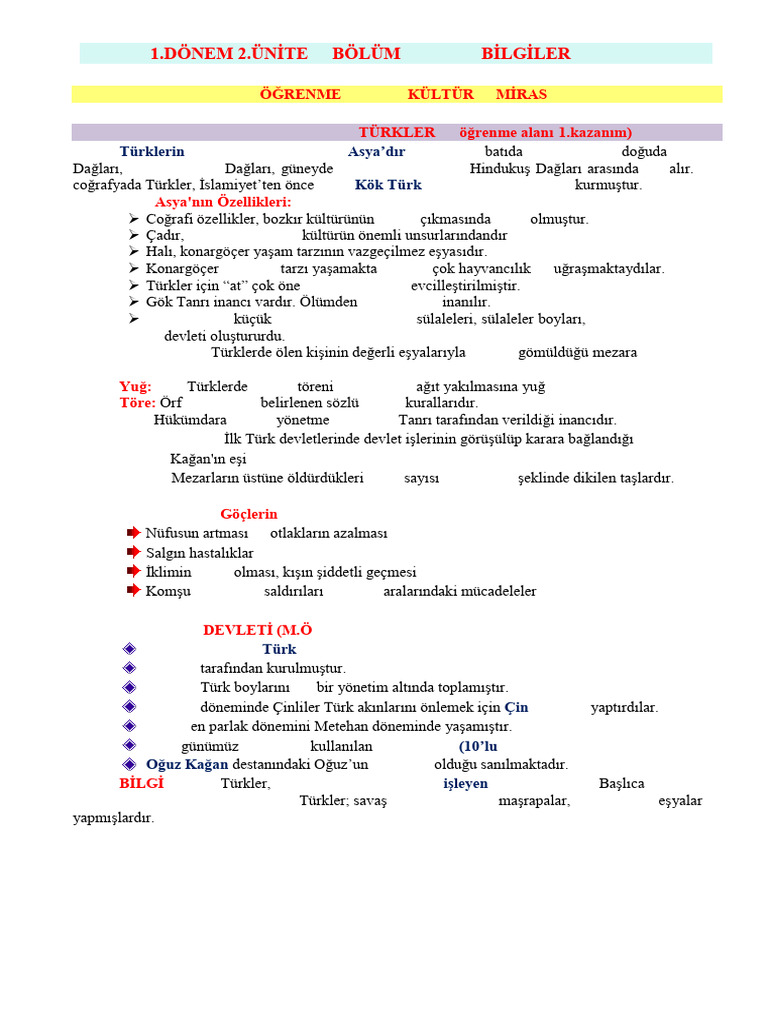 6.sinif Sosyal 2.unite 1.bolum Ders Notlari | PDF