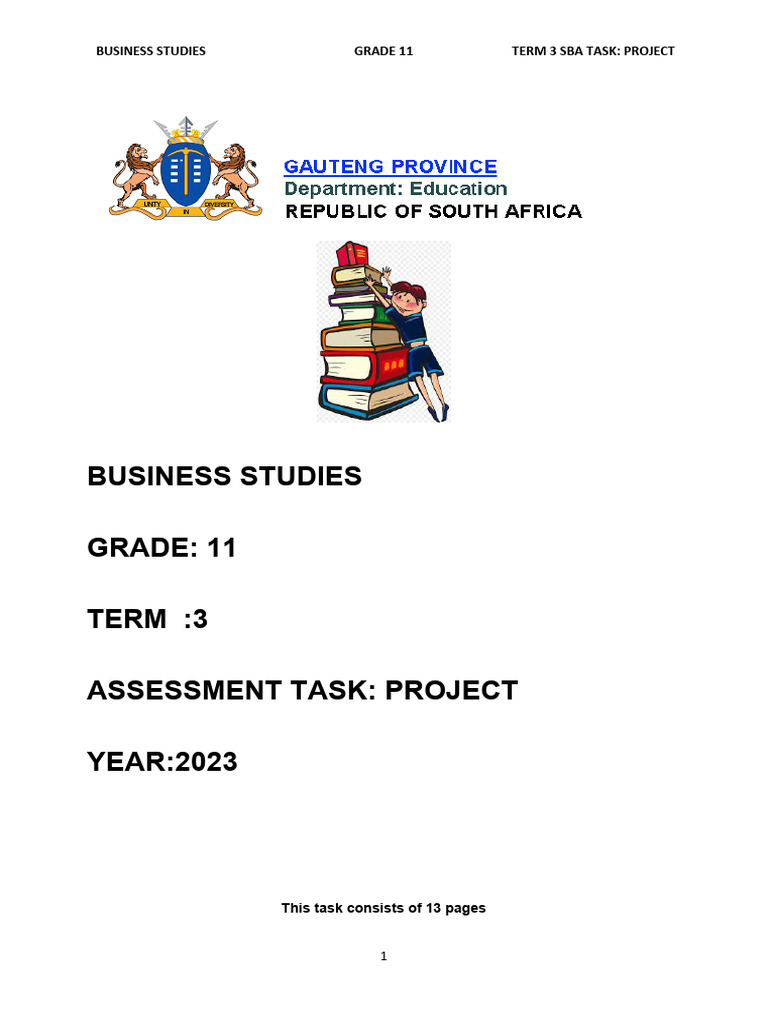 2023 Business Studies Grade 11 Term 3 Sba Task Project | PDF | Learning ...