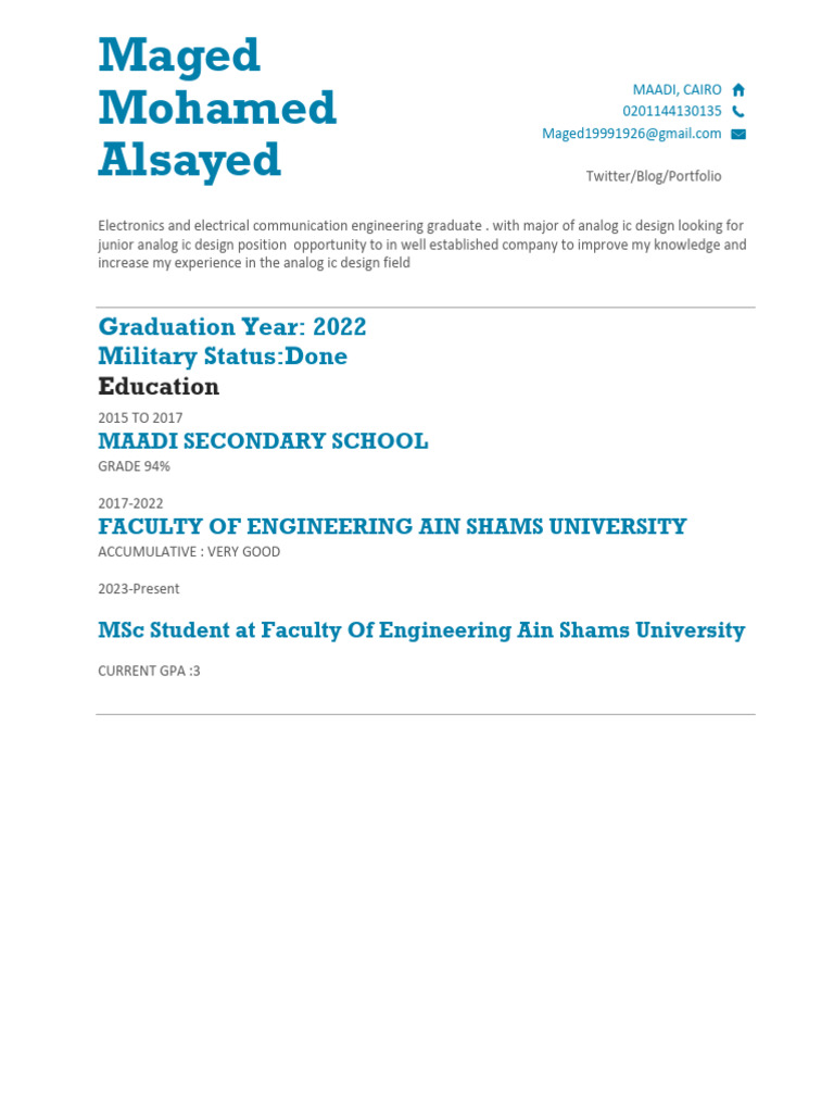 Maged Mohamed Resume Final | PDF | Feedback | Amplifier