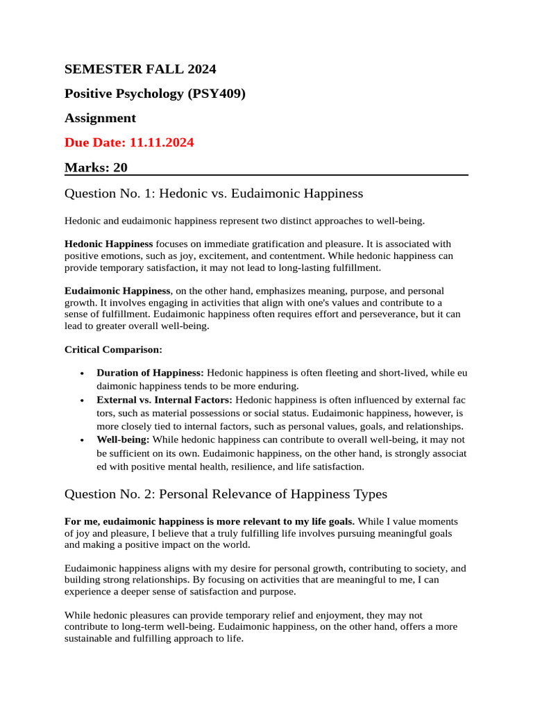 Positive Psychology-PSY409 - 1 | PDF