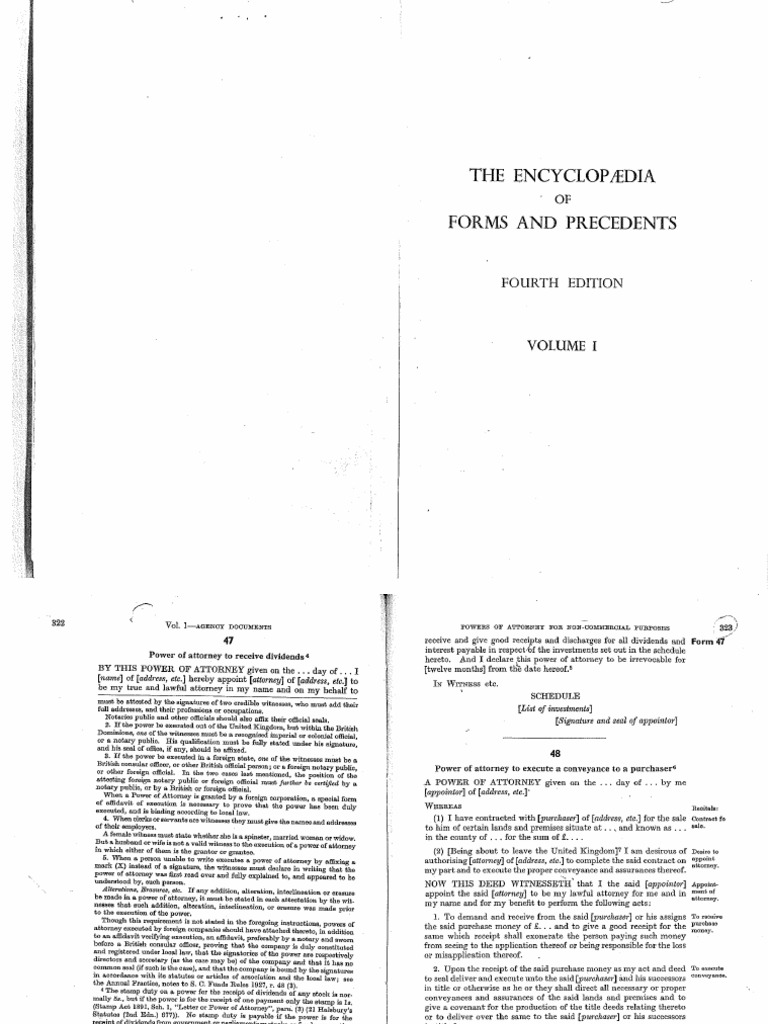 Legal Draft Powers Attorney Samples Ency Forms 4TH Ed | PDF