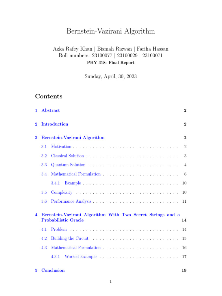 Bernstein-Vazirani Quantum Algorithm | PDF | Quantum Computing | Computational Complexity Theory