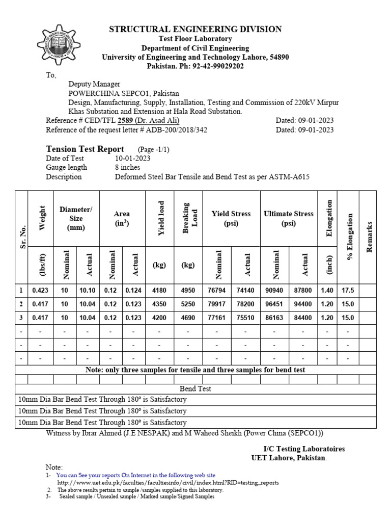 Sample Test Repot UET | PDF | Ultimate Tensile Strength | Yield ...