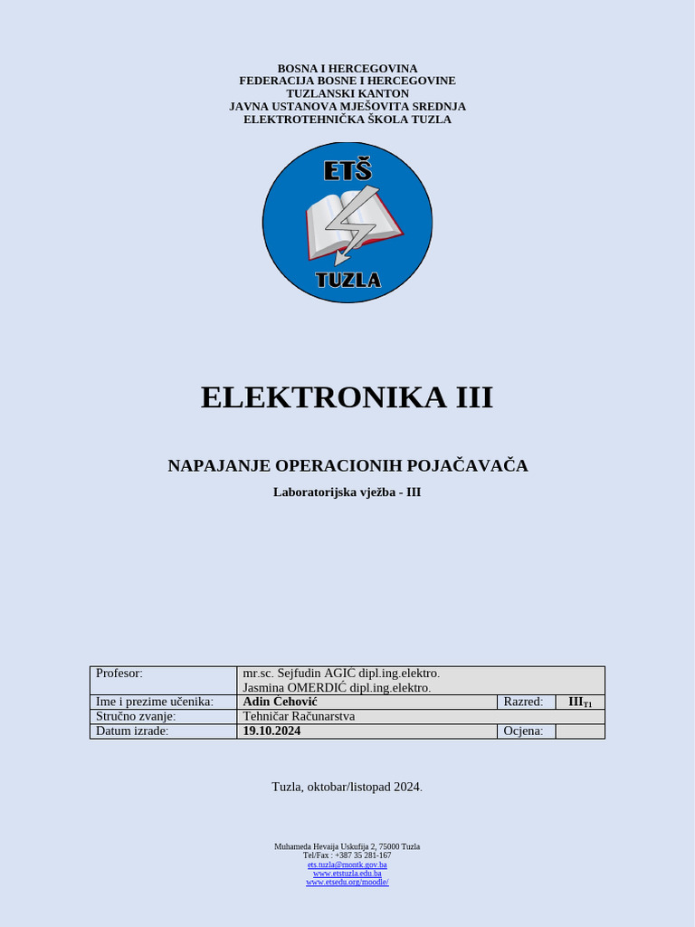 Vjezba III - Napajanje Operacionih Pojacavaca | PDF