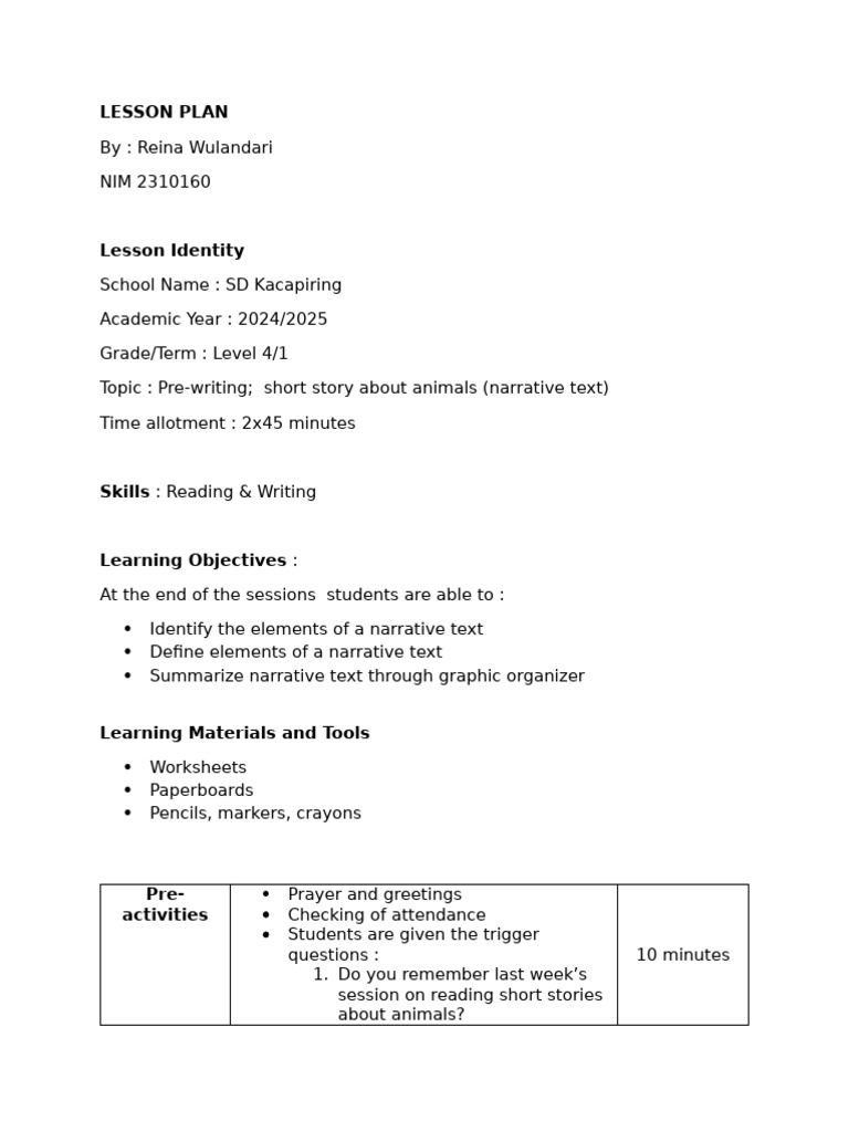 Grade 4 Narrative Text Lesson Plan | PDF | Cognition | Learning