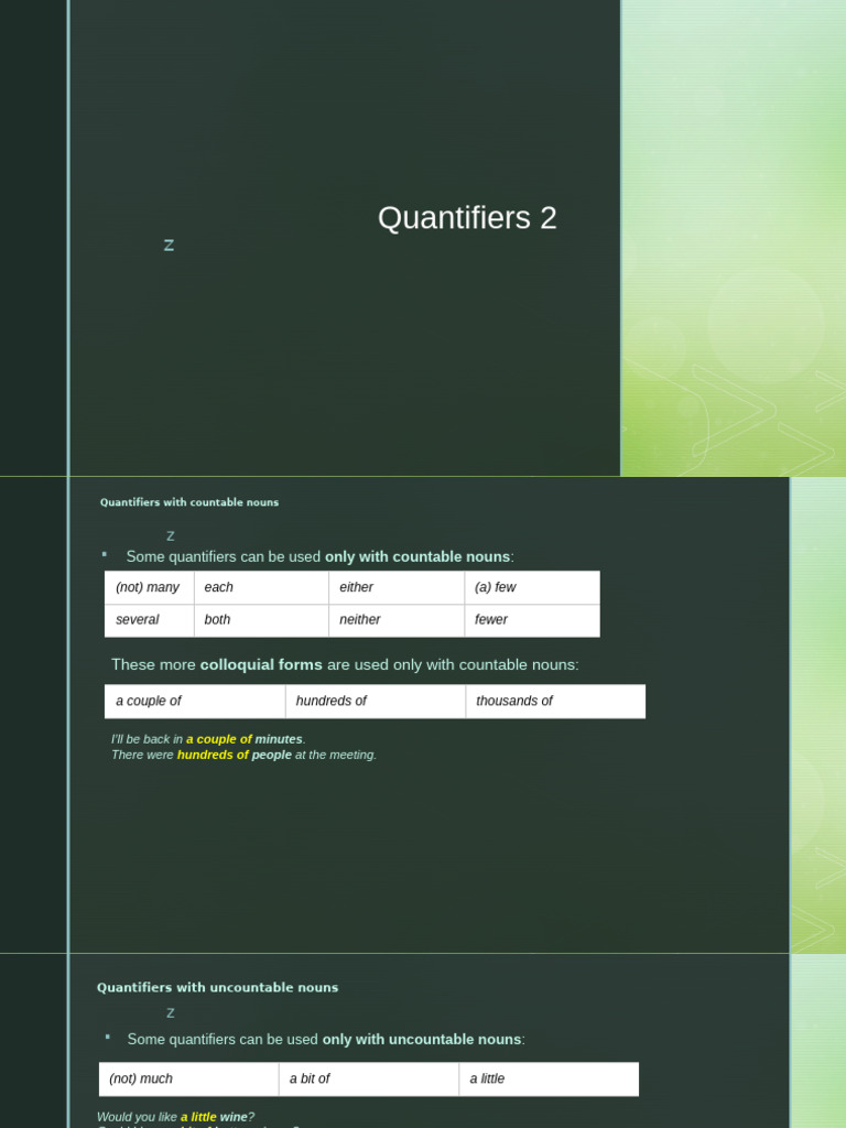 Quantifiers 2 | PDF | Grammatical Number | Noun