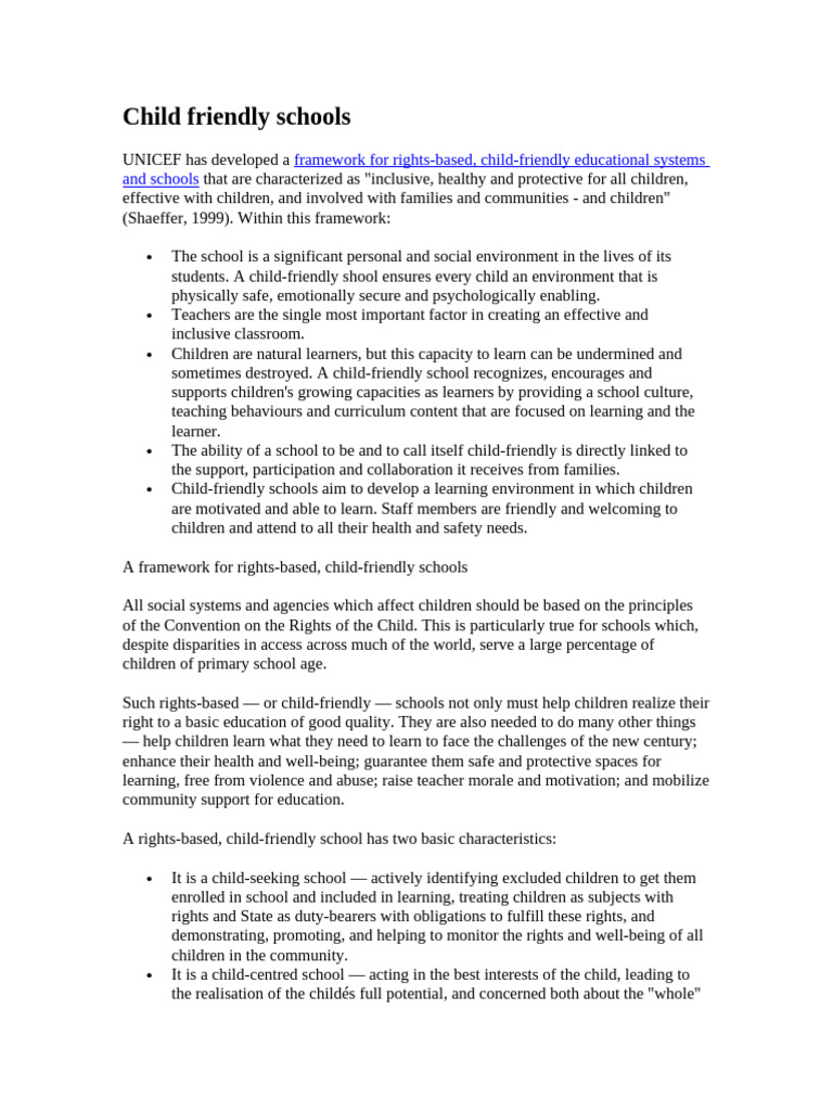 Child Friendly Schools | PDF | Teachers | Schools