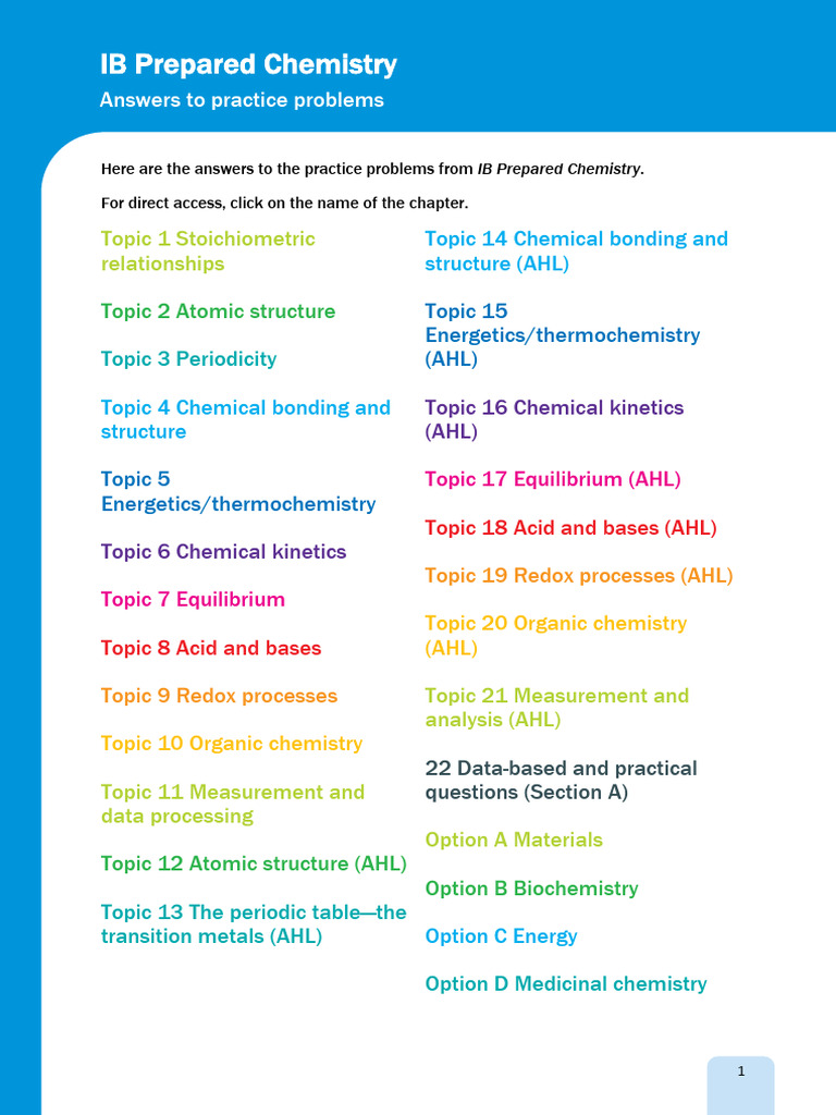 IB Diploma Chemistry Option B Biochemistry Answers To Practice Problems ...