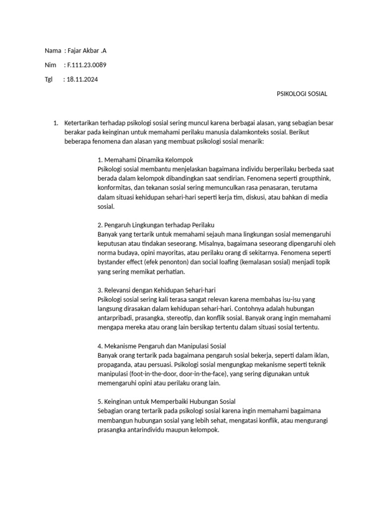 Metopen Fajar Akbar Tema Psikososial | PDF