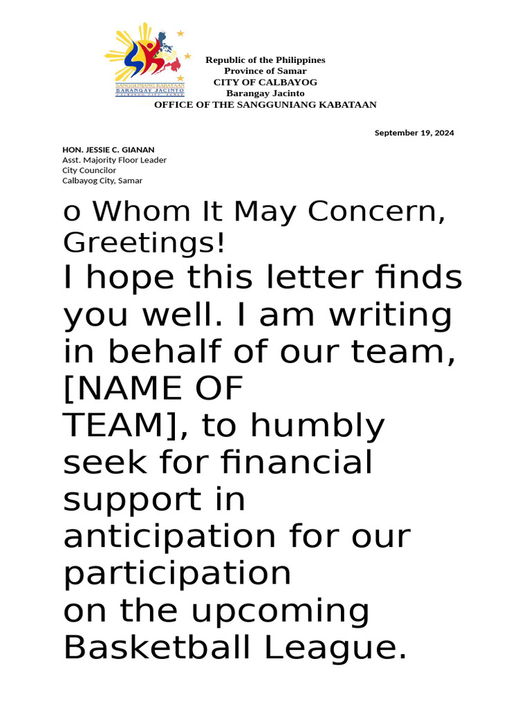Solicitation Letter For Basketball | PDF