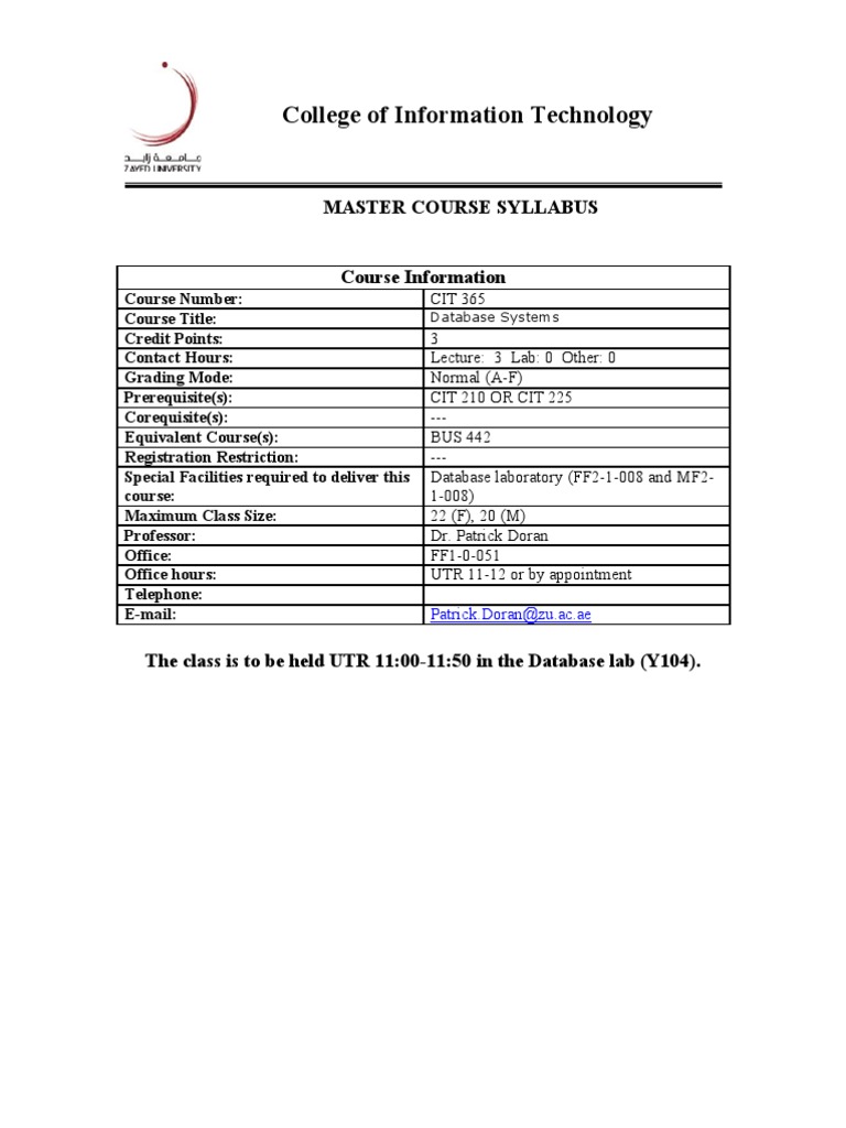 Database Systems Course Syllabus Pdf Databases Sql