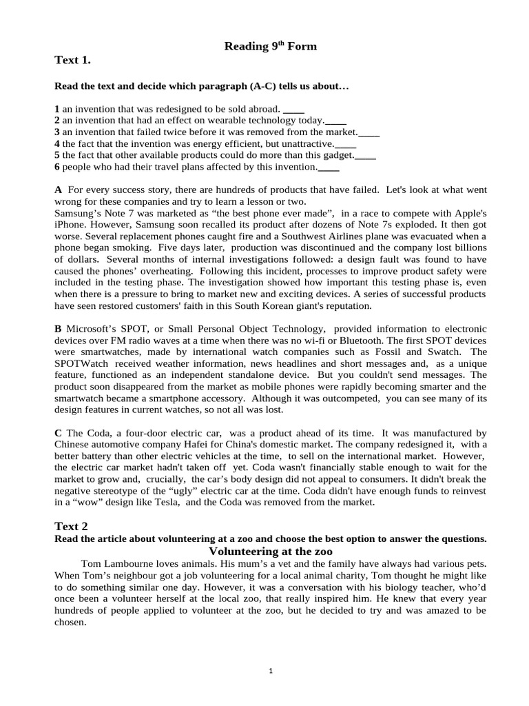 Reading 9th Form | PDF | Foods