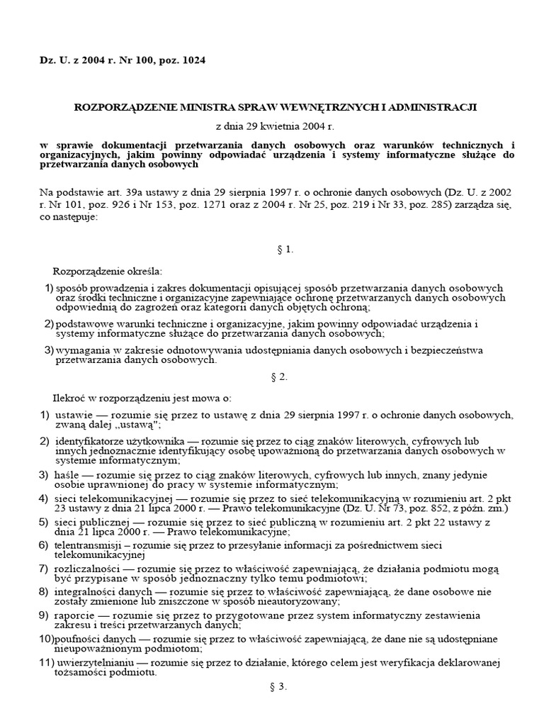 Rozporządzenie Ministra Spraw Wewnętrznych I Administracji | PDF