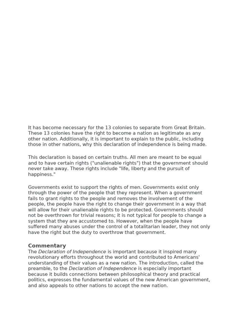 Summary of the Declaration of Independence | PDF | United States ...
