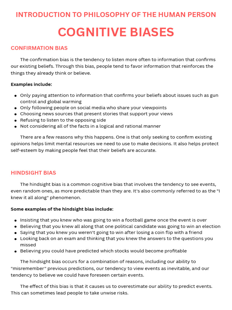 Philosophy Cognitive Biases | PDF | Bias | Cognitive Psychology
