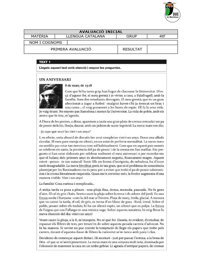 Avaluació Inicial | PDF