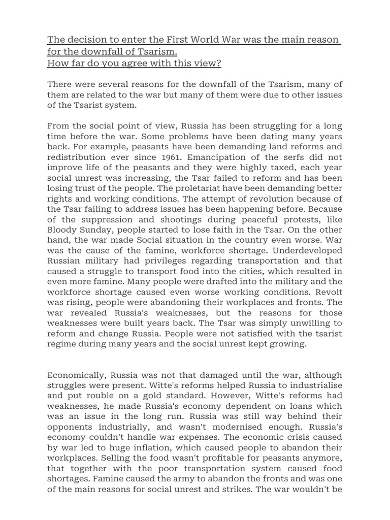 20 mark essay | PDF | Russian Empire | Nicholas Ii Of Russia