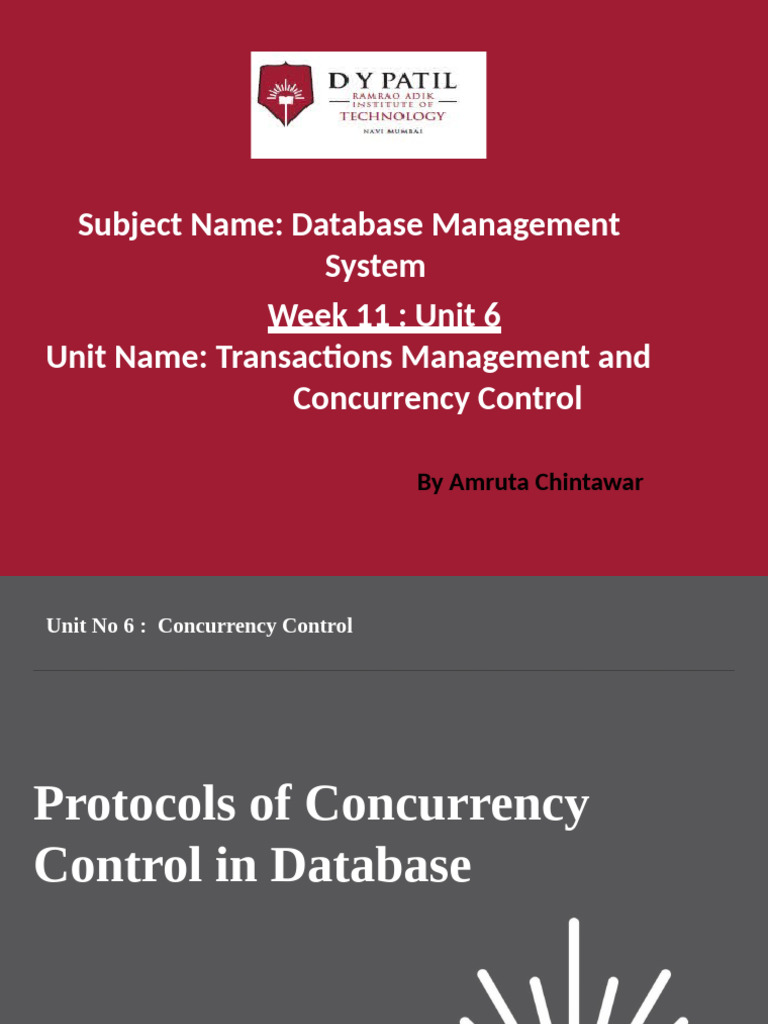 Week 11 Dbms Online Lecture Concurrency Control Pdf Data Data Management